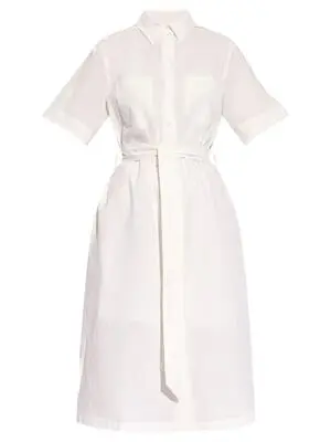Maison Kitsuné Belted Cotton Shirt Dress - White