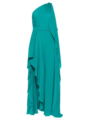 Elie Saab One-shoulder Silk Gown - Green