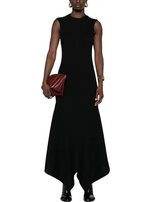 Ami Godet Merino Wool Midi Dress - Black