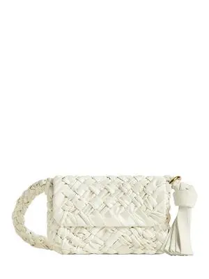 BOTTEGA  VENETA Kalimero Citt Foulard Intreccio Leather Shoulder Bag - Bone