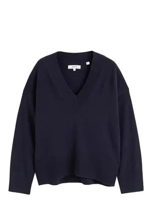 Chinti & Parker V-neck Ribbed Jumper - Blue