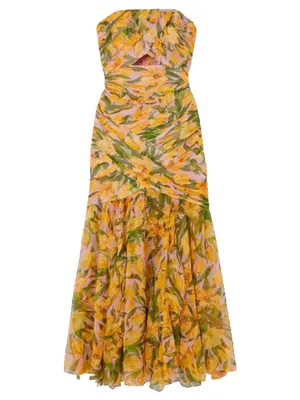 CAROLINA HERRERA Carolina Herrera Strapless Draped Cutout Floral-print Silk-chiffon Gown