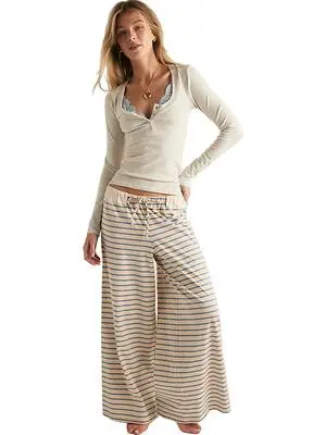 Free People Intimately Out And About Lounge Pants - Beige Blue Combo
