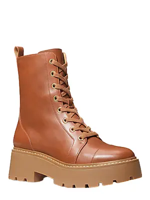 Michael Kors Blake Leather Combat Boots Brown