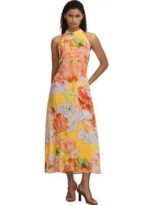 RAISHMA Ariana Floral-print Silk Midi Dress - Pale Yellow