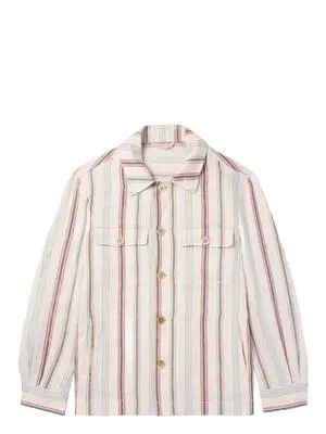 Etro Striped Herringbone Linen-twill Overshirt - Neutrals