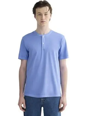 Everlane Essential Organic Garment-Dyed TShirt Henley Tshirt Granada Sky Blue Garment Dye