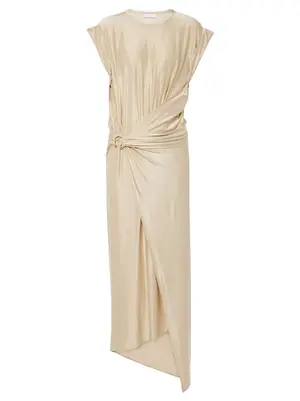 Rabanne Draped Asymmetric Urania Midi Dress - Neutrals