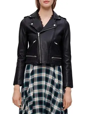 Maje Basaltm Leather Biker Jacket - Black