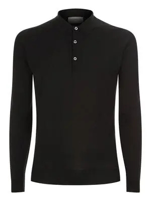 John Smedley Merino Wool Long-sleeve Polo Shirt - Black