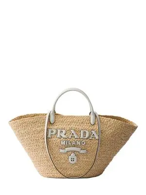Prada Raffia And Leather Shopper - Neutral