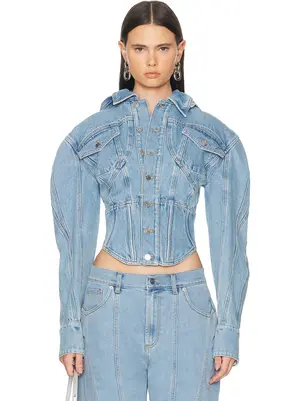 MUGLER Mugler Corset Button Up Jacket In Denim-Light Light Blue