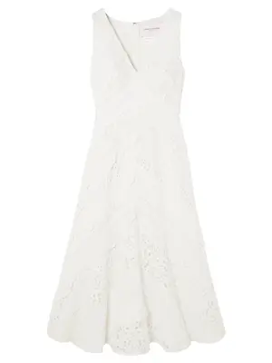 CAROLINA HERRERA Carolina Herrera Broderie Anglaise Cotton Midi Dress