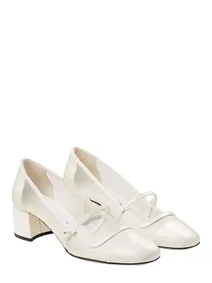 JIMMY CHOO Elisa 45 Latte Patent And Mesh Pumps Cream