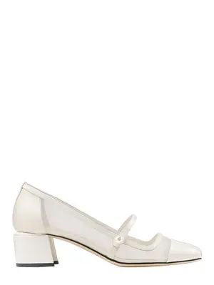 JIMMY CHOO Elisa 45 Latte Patent And Mesh Pumps White