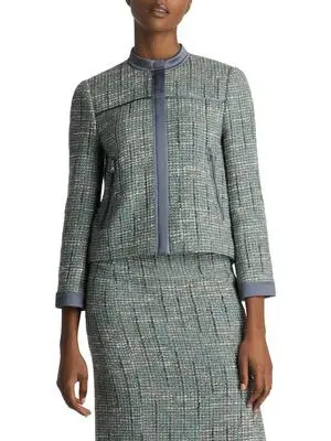 St. John Metallic Tweed Moto Jacket - Slate Multi
