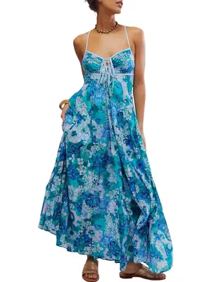 Free People Dream Weaver Cotton Maxi Sundress - Teal Combo