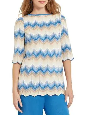 Misook Chevron Pattern Tunic Sweater - Blue/multi