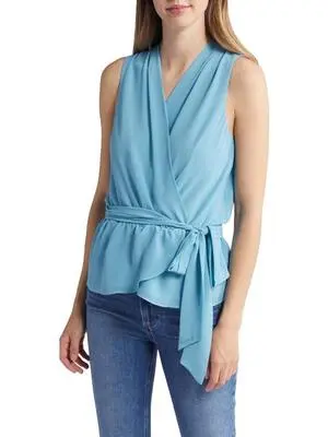 NIKKI LUND Golriz Wrap Sleeveless Top - Blue