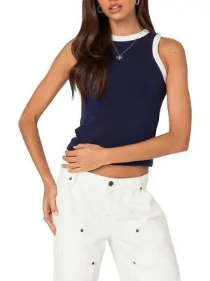 EDIKTED Tammy Contrast Crop Tank - Navy
