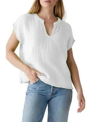 Michael Stars Michael Stars Naomi Split Neck Gauze Top White