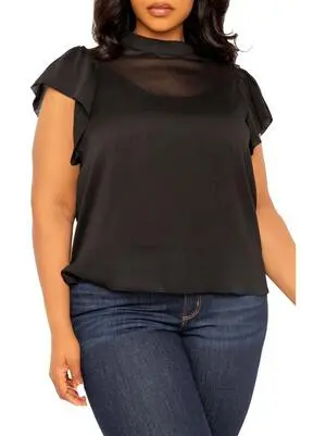 BUXOM COUTURE BUXOM COUTURE Ruffle Sleeve Top Black