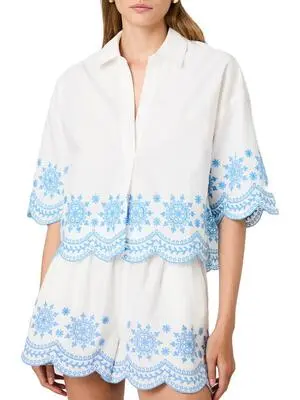 French Connection Alissa Embroidered Top - White/poolside Blue