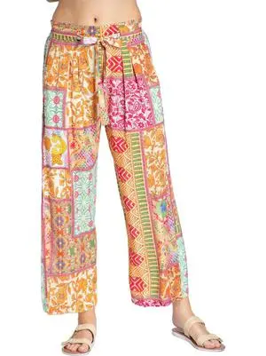APNY Print Tie Waist Cropped Wide Leg Pants - Yellow Multi