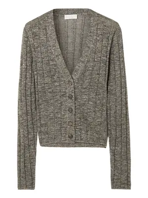 Brunello Cucinelli Brunello Cucinelli Metallic Ribbed-Knit Cardigan Black