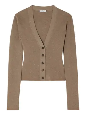 Brunello Cucinelli Brunello Cucinelli Metallic Ribbed-Knit Cardigan Neutrals