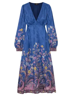 Etro Printed Satin Midi Dress Blue