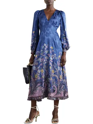 Etro Printed Satin Midi Dress Multi