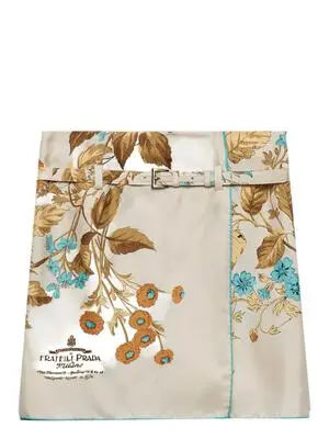 PRADA Floral-Print Silk Skirt