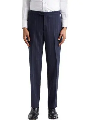 Thom Sweeney Pinstripe Structured Wool Suit - Navy Brown Stripe