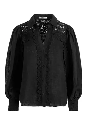 Alice + Olivia Venty Linen Shirt - Black