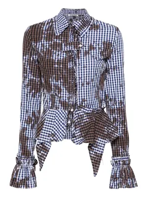 Ottolinger Stained Gingham Ruffled Shirt - Blue