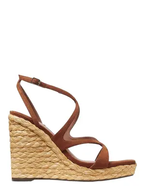 JIMMY CHOO Jimmy Choo 110mm Ayla Raffia Wedged Sandals Brown