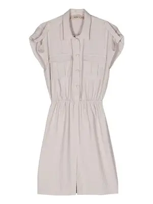 BLANCA VITA Afelandra Elasticated-waist Shirtdress - Neutrals