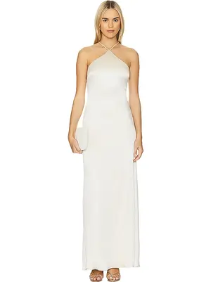 Line & Dot Glossy Halter Maxi Dress - Ivory