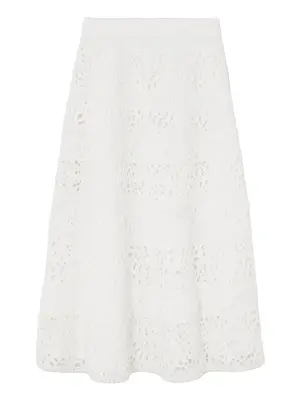 Carolina Herrera Broderie Anglaise Cotton Midi Skirt - White