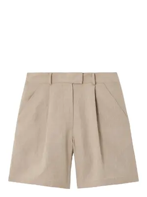Brunello Cucinelli Pleated Linen And Wool-blend Shorts - Brown