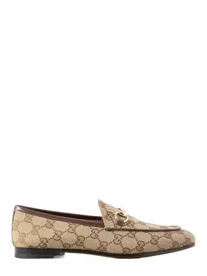 Gucci Gucci Jordaan Leather-Trimmed Canvas-Jacquard Loafers Neutrals