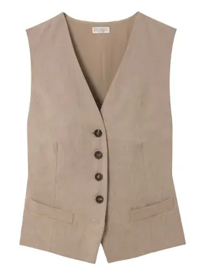 Brunello Cucinelli Linen And Wool-blend Vest - Brown