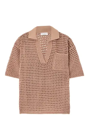 Brunello Cucinelli Sequin-embellished Cotton-blend Polo Top - Orange