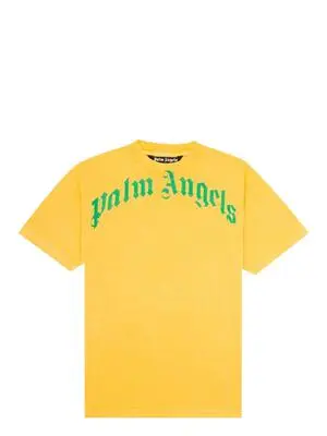 Palm Angels Vintage Wash Curved Logo Tee /green - Yellow