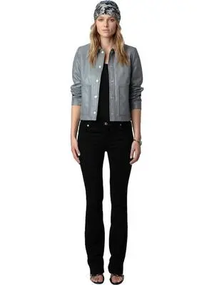 Zadig&Voltaire Litchi Leather Cropped Jacket Gray