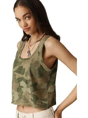 PILCRO Cotton-Slub Scoop-Neck Crop Tank Top Green Pattern
