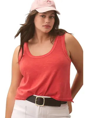 PILCRO Cotton-Slub Scoop-Neck Crop Tank Top Red
