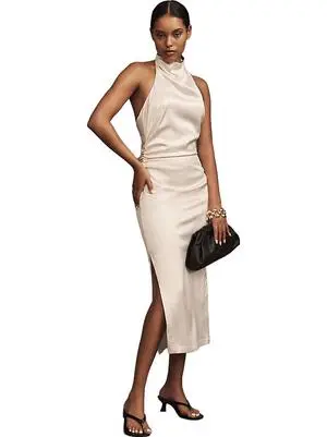 Bhldn Halter Stretch Satin Midi Dress - Cream