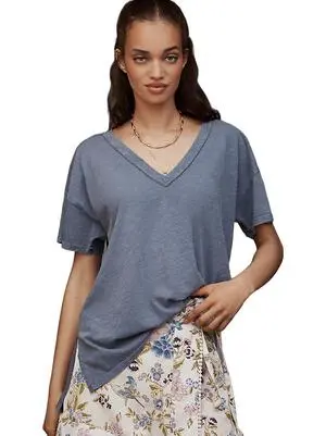 PILCRO Pilcro Jordyn Cotton-Slub V-Neck Tee Blue Steel